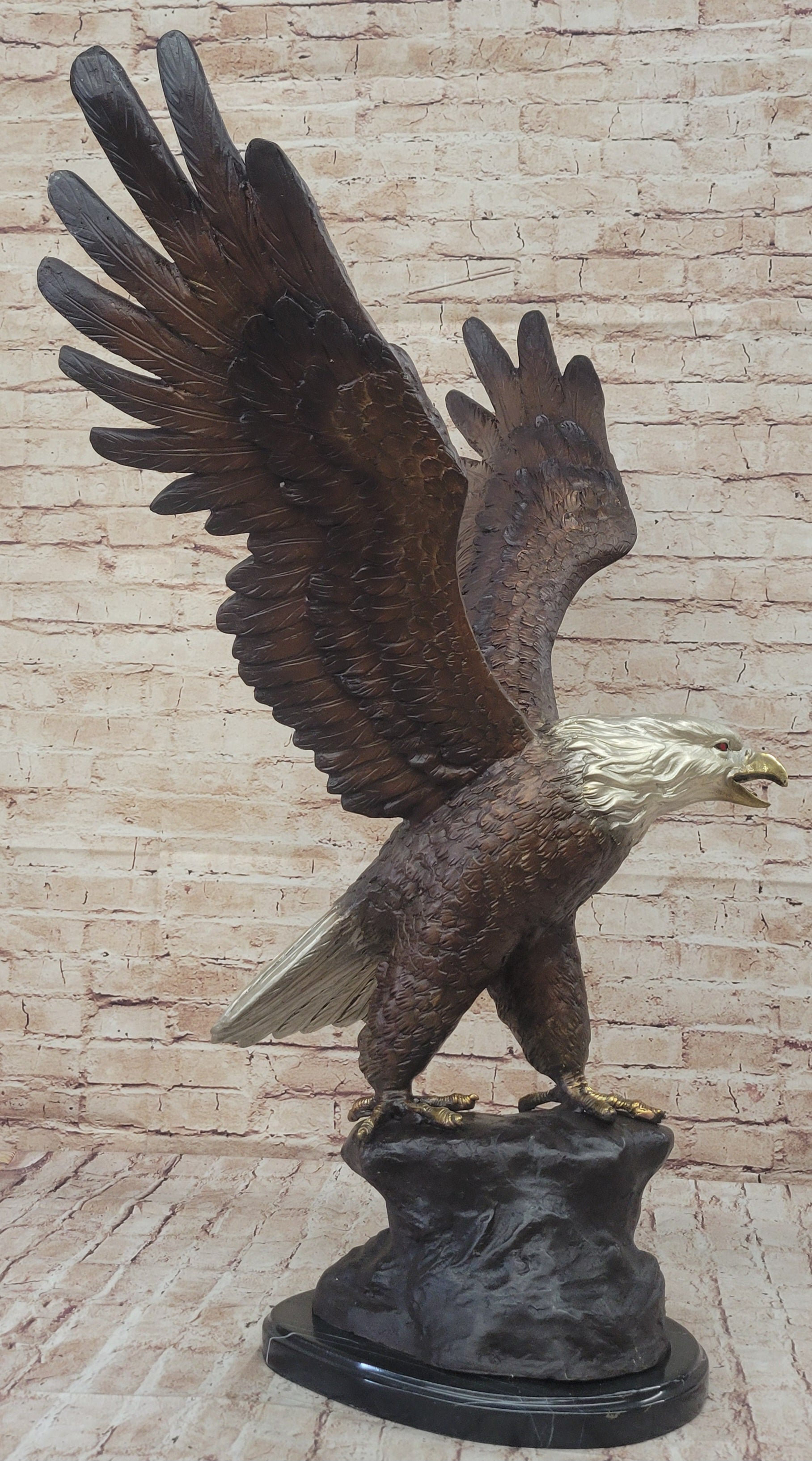 Bronzhaus American Bald Eagle Outstretched Wings Bronze Statue Sculpture Figure Marble Base 33 ...